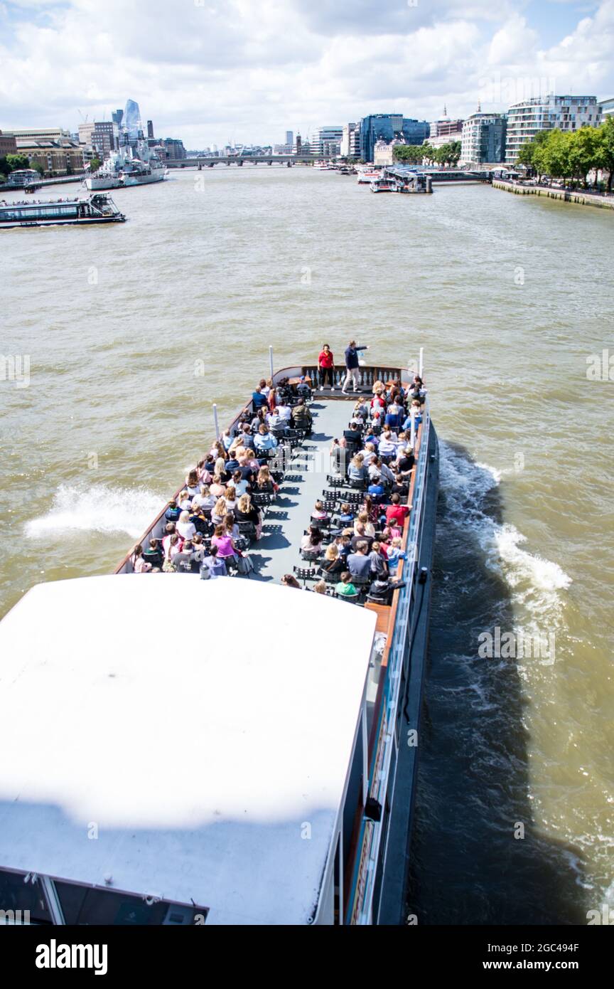 Thames river sightseeing boat top view Stock Photo - Alamy