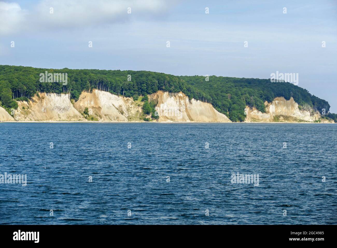 Sunny scenery around the chalk cliffs at island of Ruegen in Germany ...