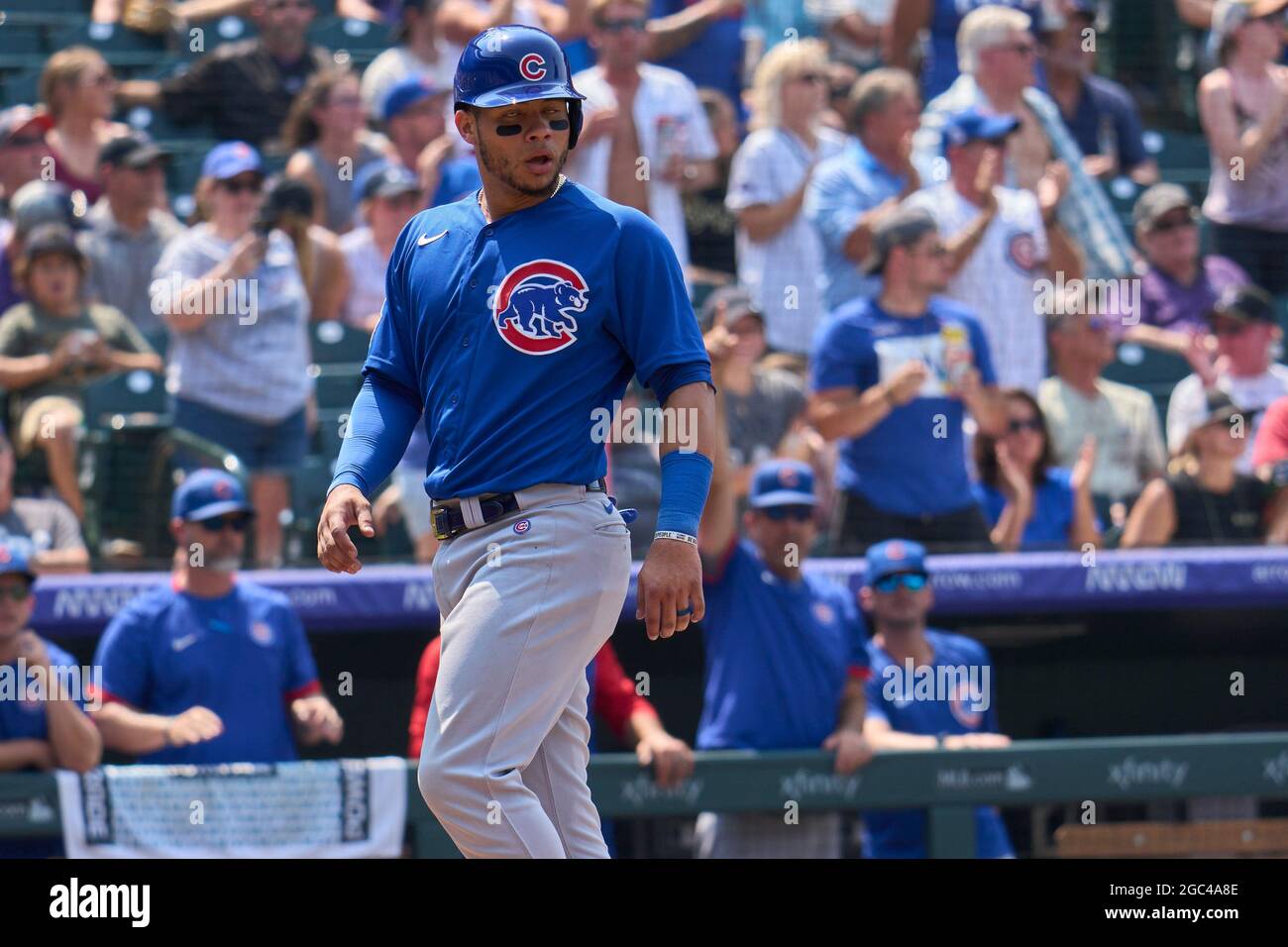 August 5 2021: Chicago Cubs catcher Wilson Contreras ((40) scores a run ...