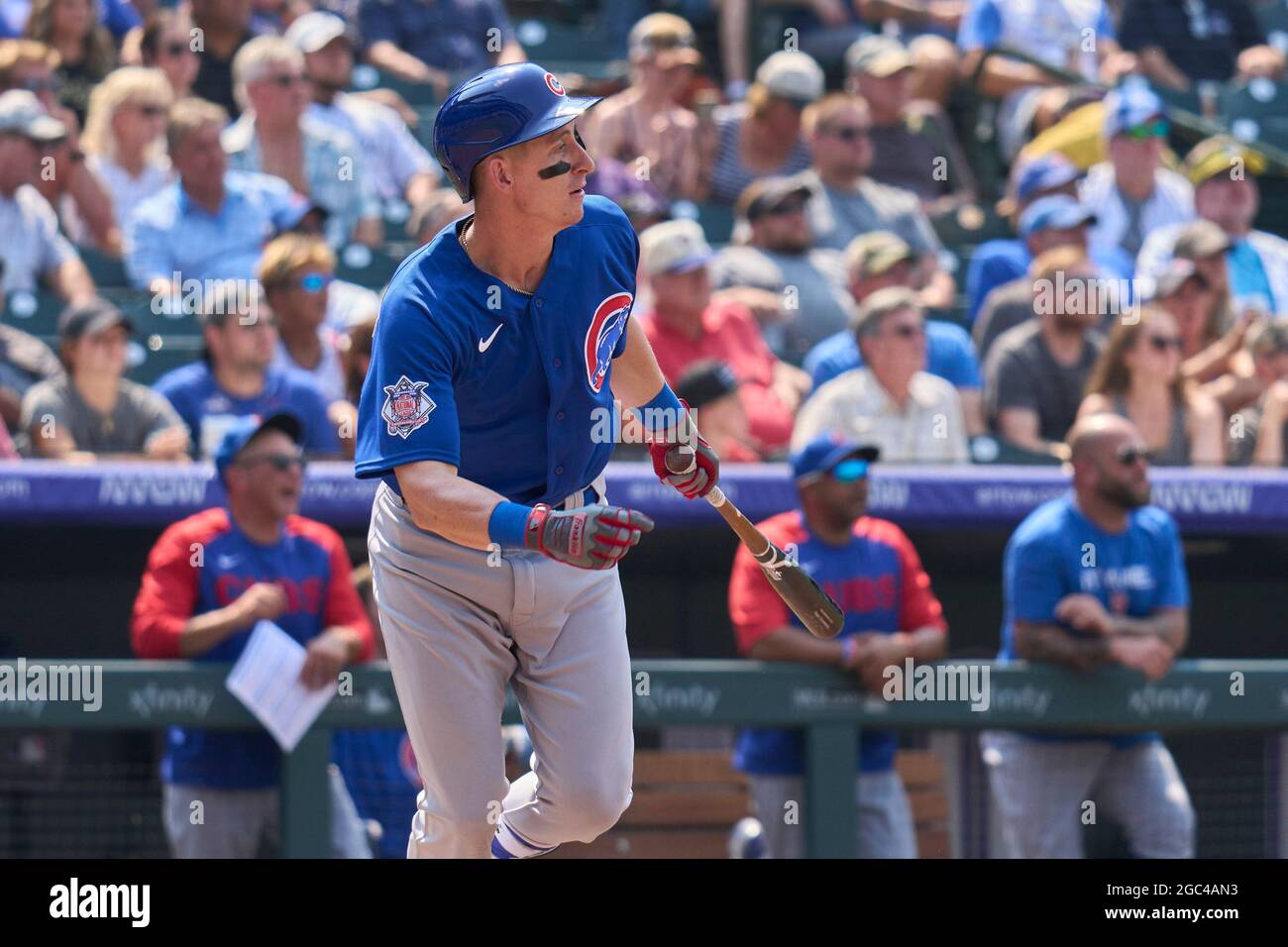 August 5 2021: Chicago Cubs Frank Schwindel (18) gets a hit during the ...
