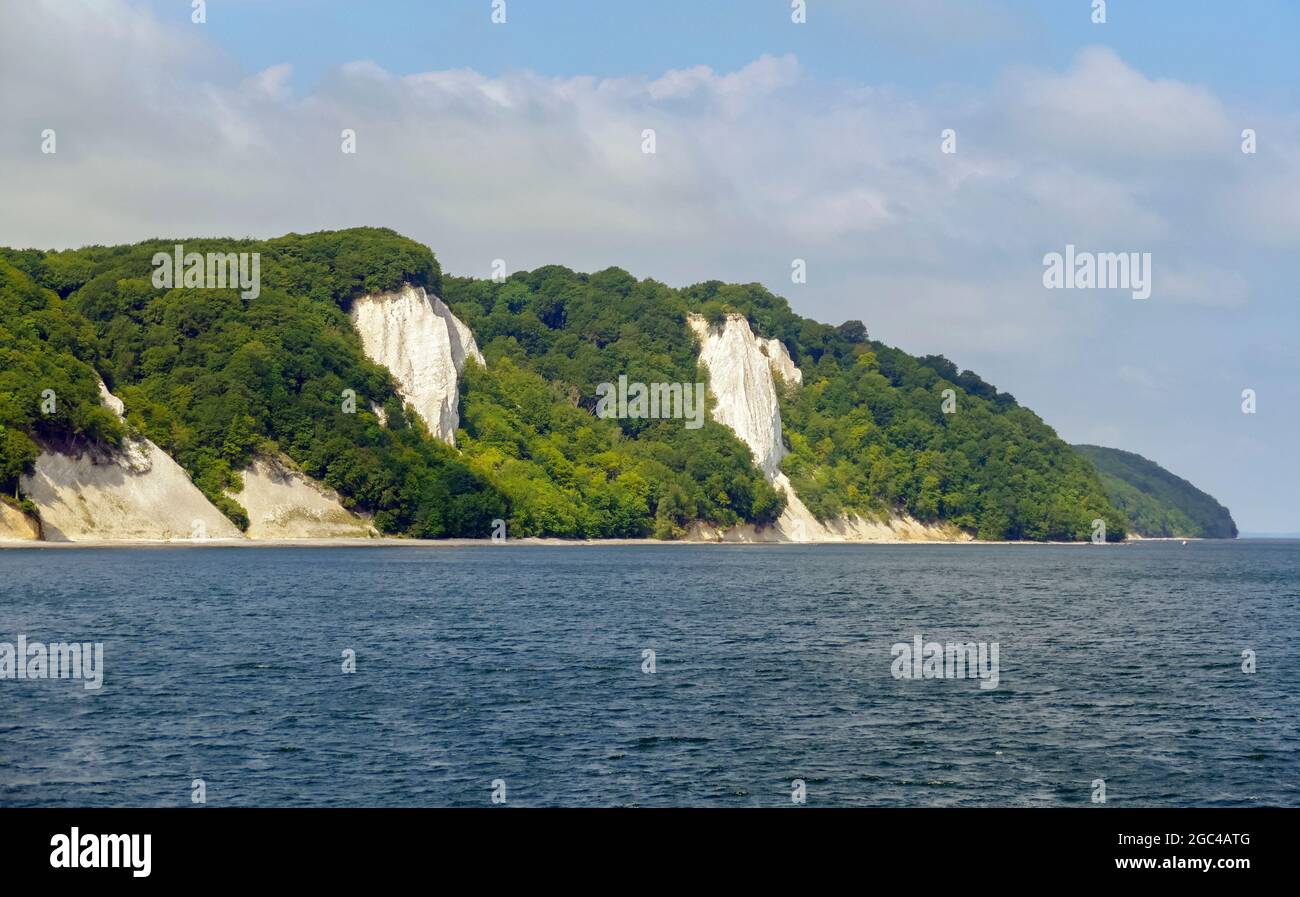 Sunny scenery around the chalk cliffs at island of Ruegen in Germany ...