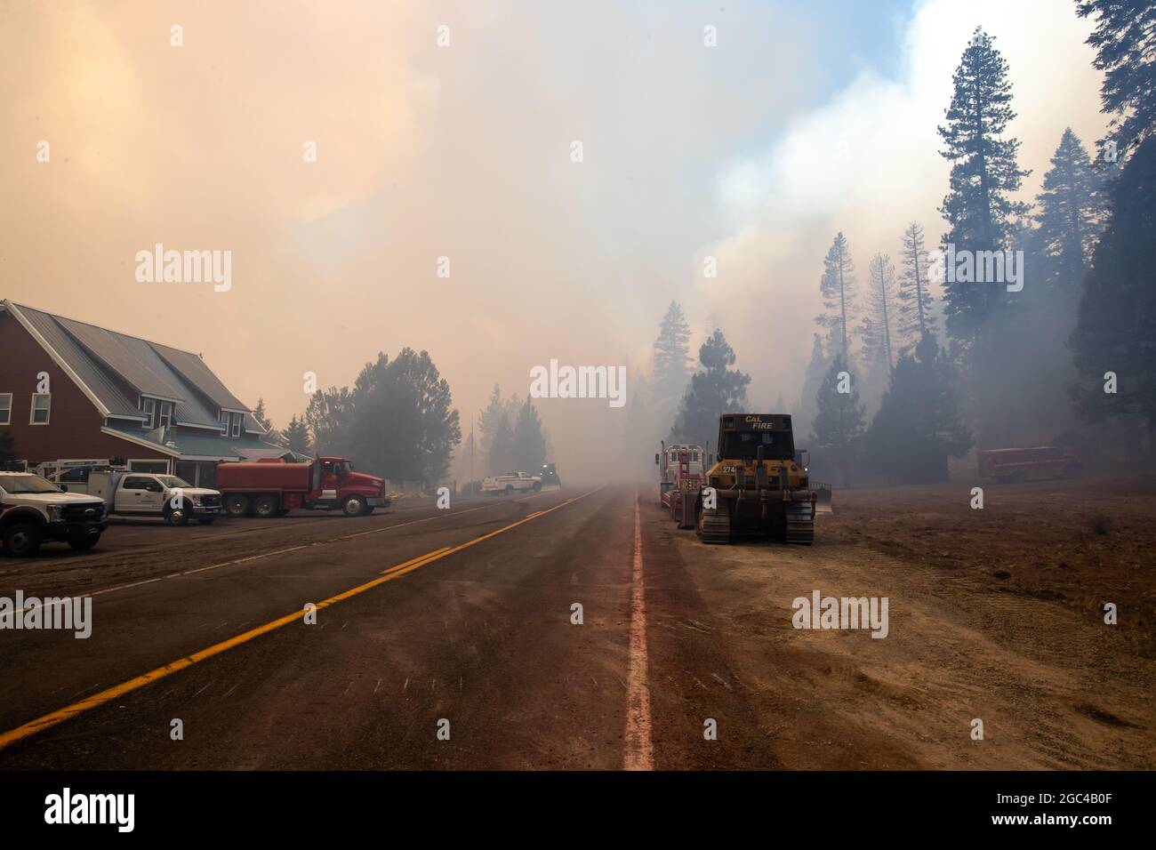 Lassen National Forest, USA. 6th Aug, 2021. Smoke rises from a wildfire ...