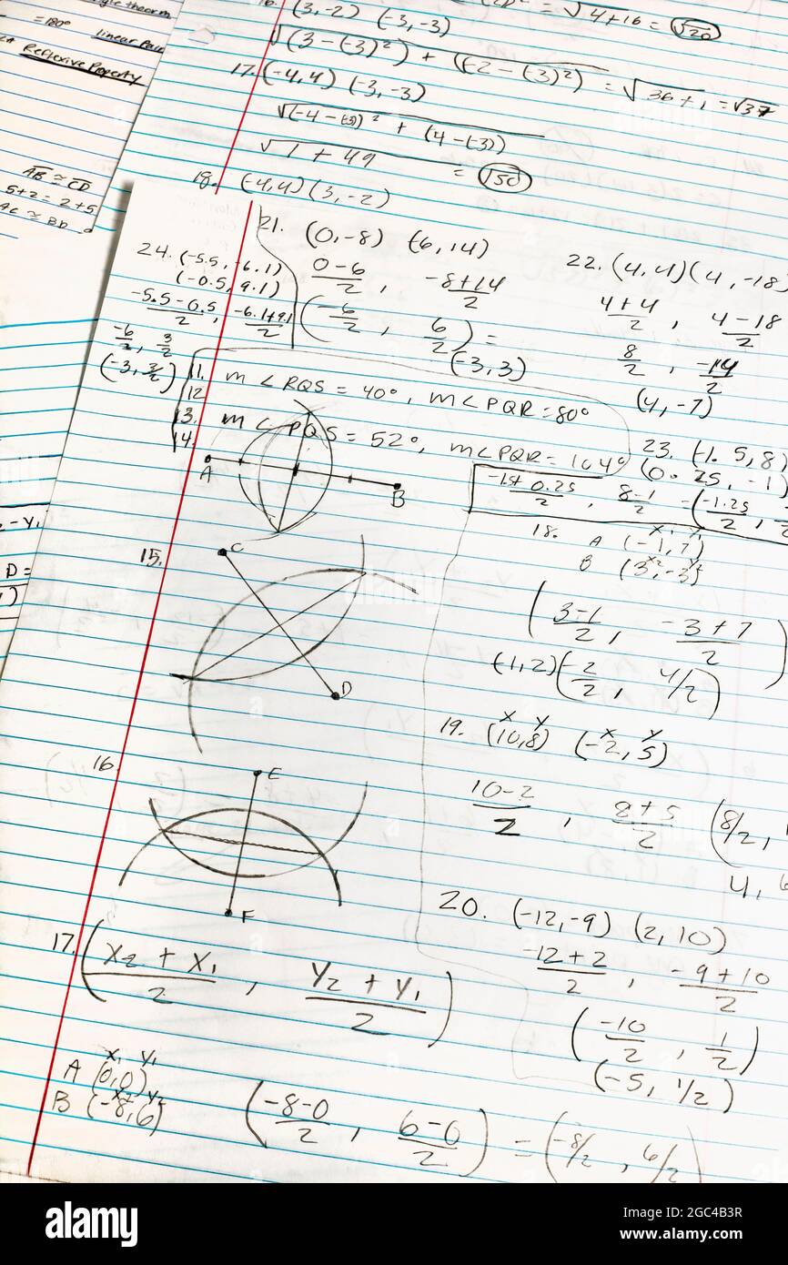 High school student's math homework V Stock Photo - Alamy