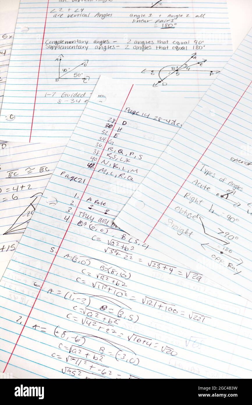 High school student's math quizzes V Stock Photo - Alamy