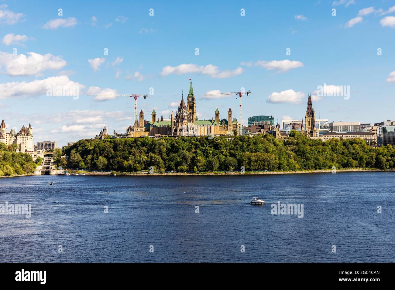 Ottawa, Canada - August 2, 2021: Parliament of Canada under renovation ...
