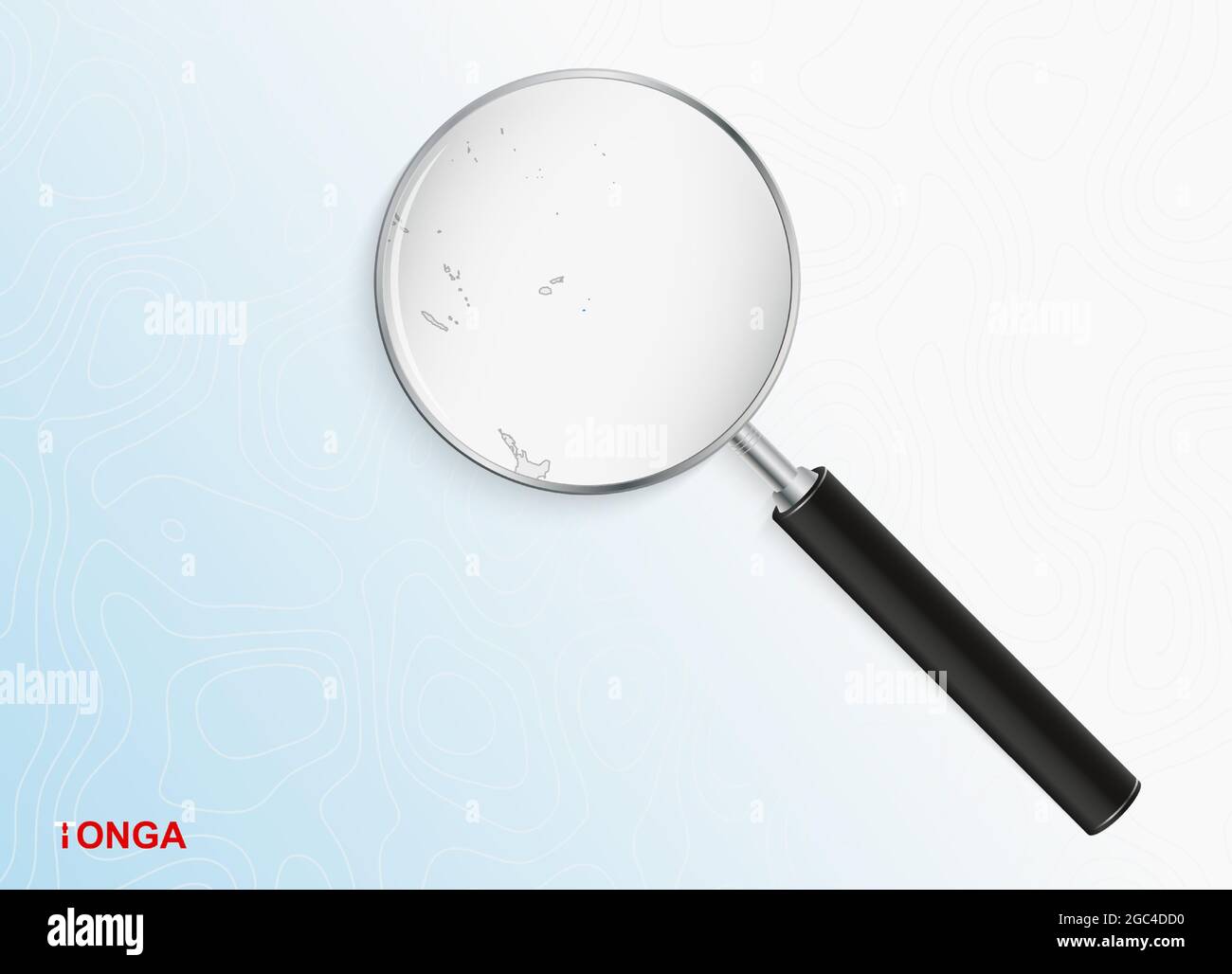 Magnifier with map of Tonga on abstract topographic background. Vector ...