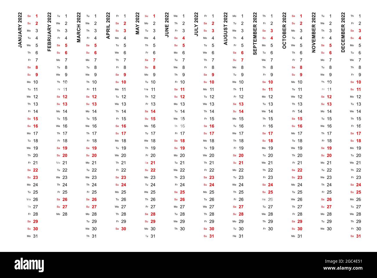 Simple vertical calendar template year 2022. Vertical vector calendar ...