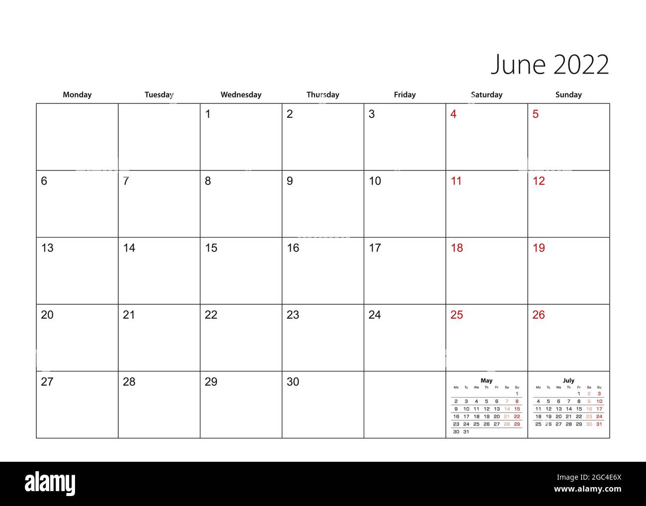 Simple June 2022 Calendars