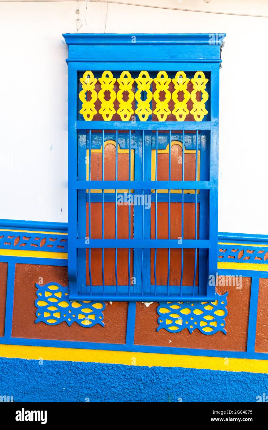 Window of a colorful decorated house in Guatape village, Colombia Stock ...