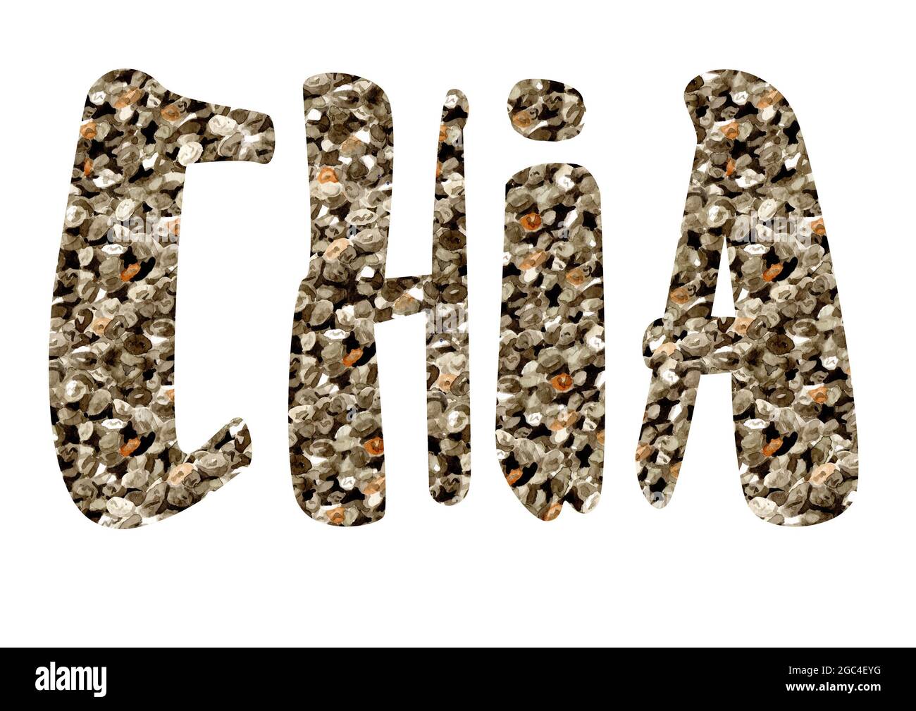 Organic chia seeds lettering and concept. Hand drawn watercolor ...