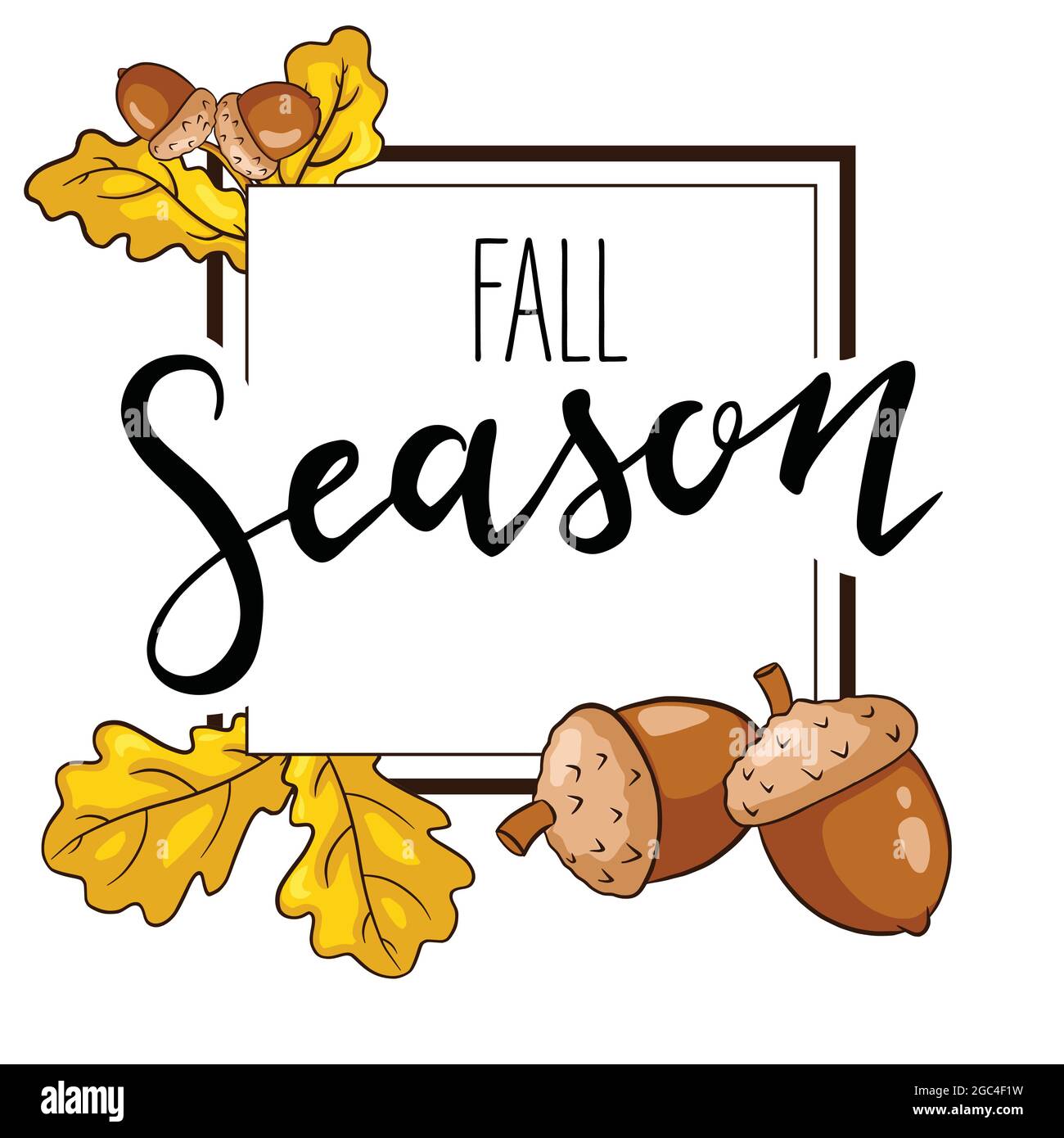 Autumn frame with oak leaves and acorns. Fall season decorative ...