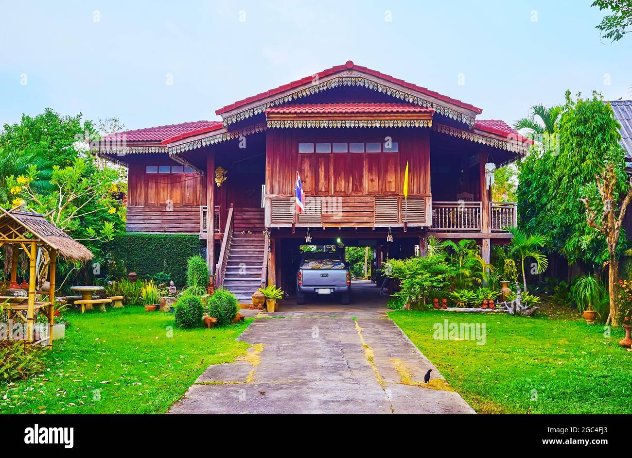 The old wooden stilt house, located in Wiang Nuea of Lampang, Thailand ...