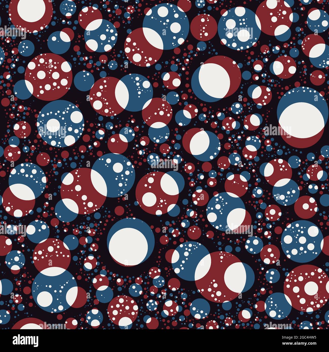 Seamless red and blue overlay circles and shapes pattern for surface ...