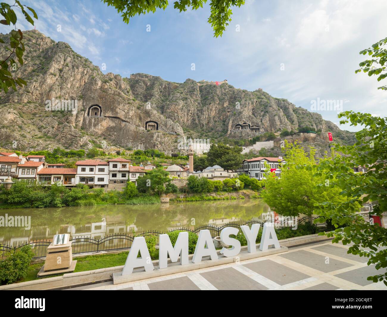 AMASYA, TURKEY, JUNE 14 2021; City of Amasya. Old houses by the river ...