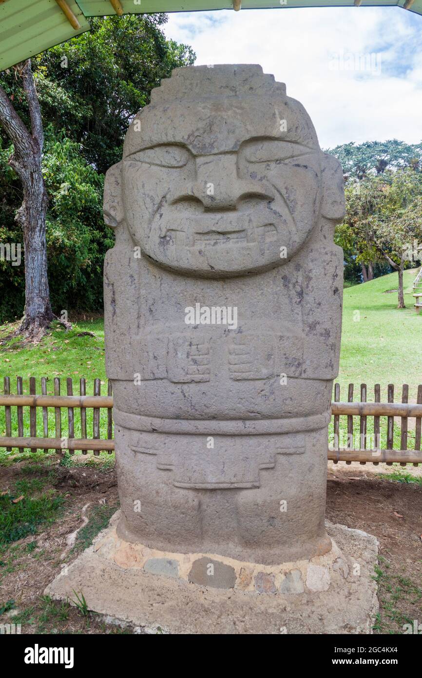 Ancient statue in archeological park in San Agustin, Colombia Stock ...