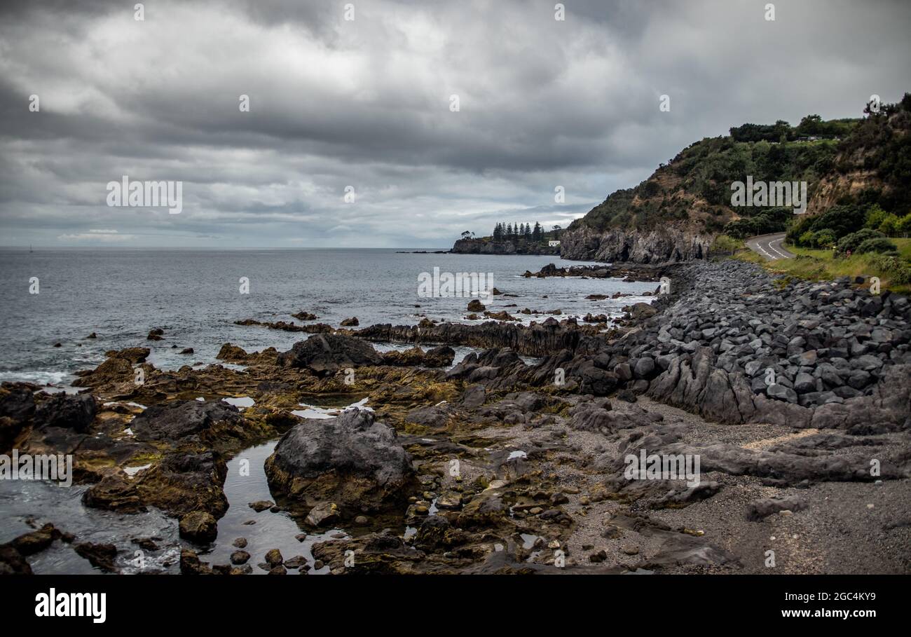 Azores islands, hiking and traveling, ocean and volcanic rocks Stock ...