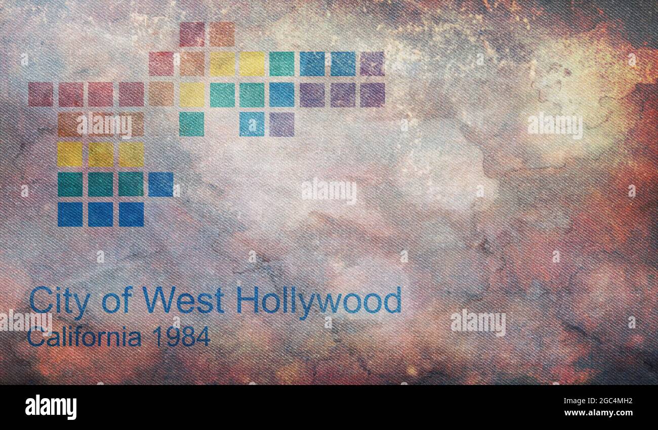 Top view of retro West Hollywood, California flag with grunge texture ...
