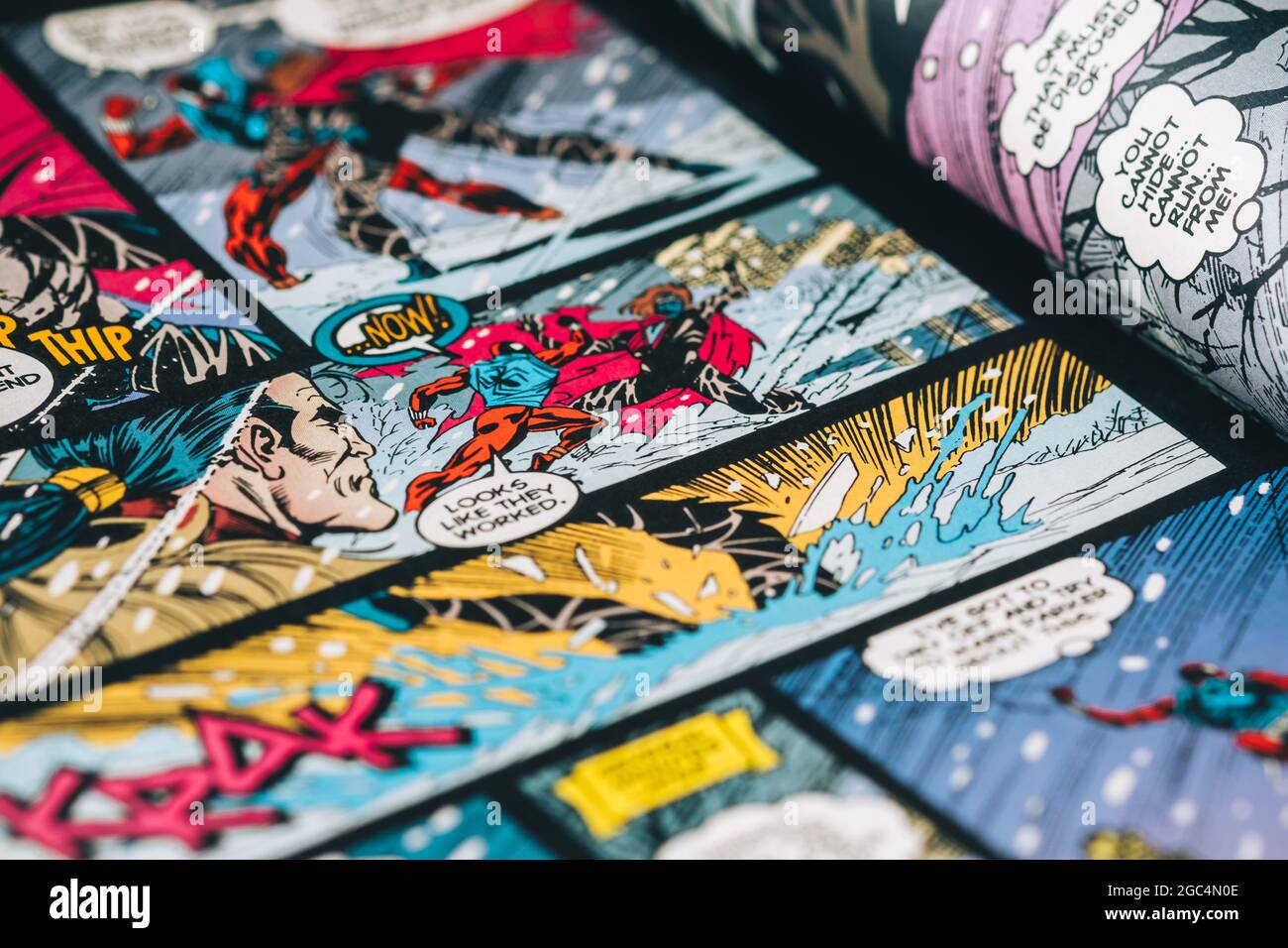 Opened comic book page, close up Stock Photo - Alamy