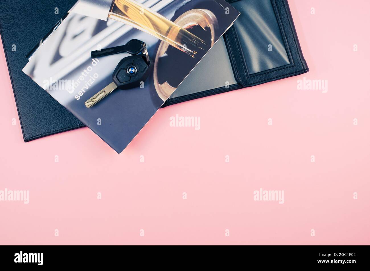 COMO, ITALY - Jul 30, 2021: A close up of BMW car service book with car ...