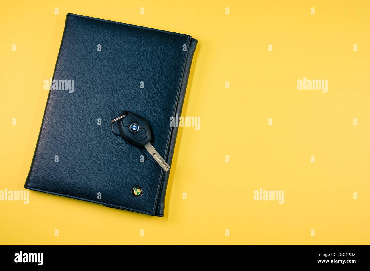 COMO, ITALY - Jul 30, 2021: A close up of BMW car service book with car ...