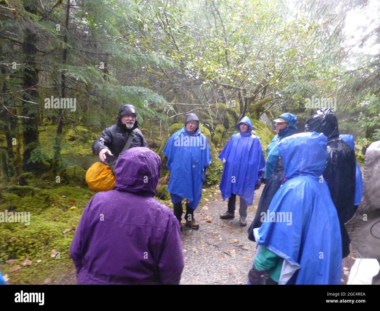 raining in Alaska tourists wearing rain coats Stock Photo - Alamy