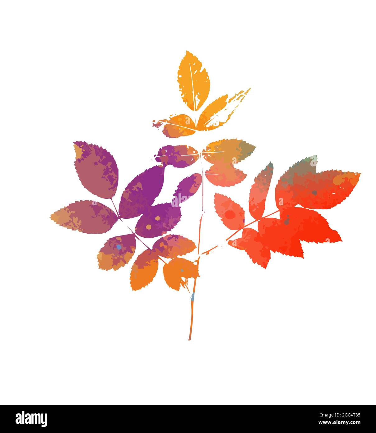 The object is a graceful multicolored twig with leaves. Mixed media ...