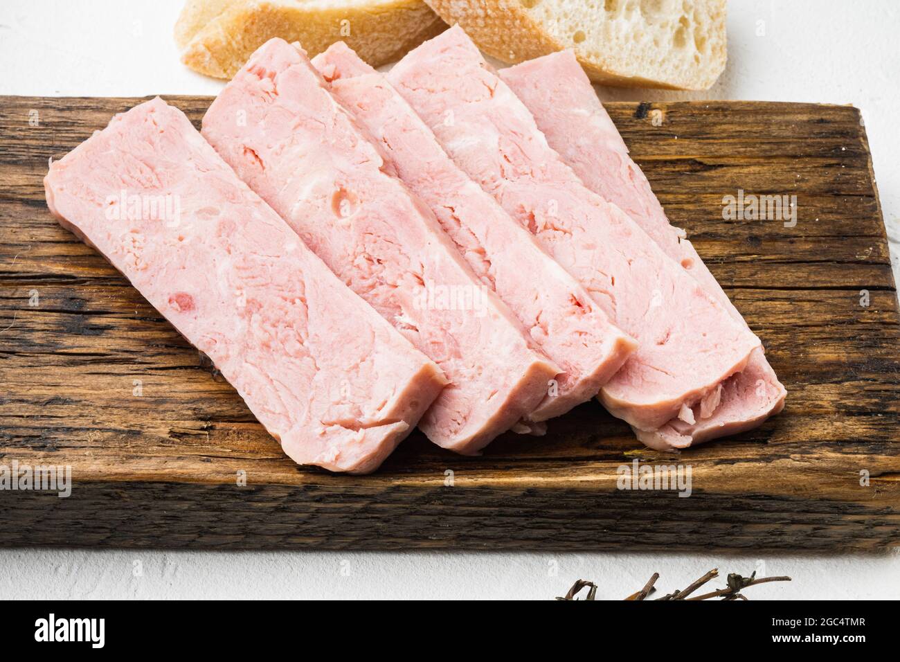 Spam sandwich set, on white stone table background Stock Photo - Alamy