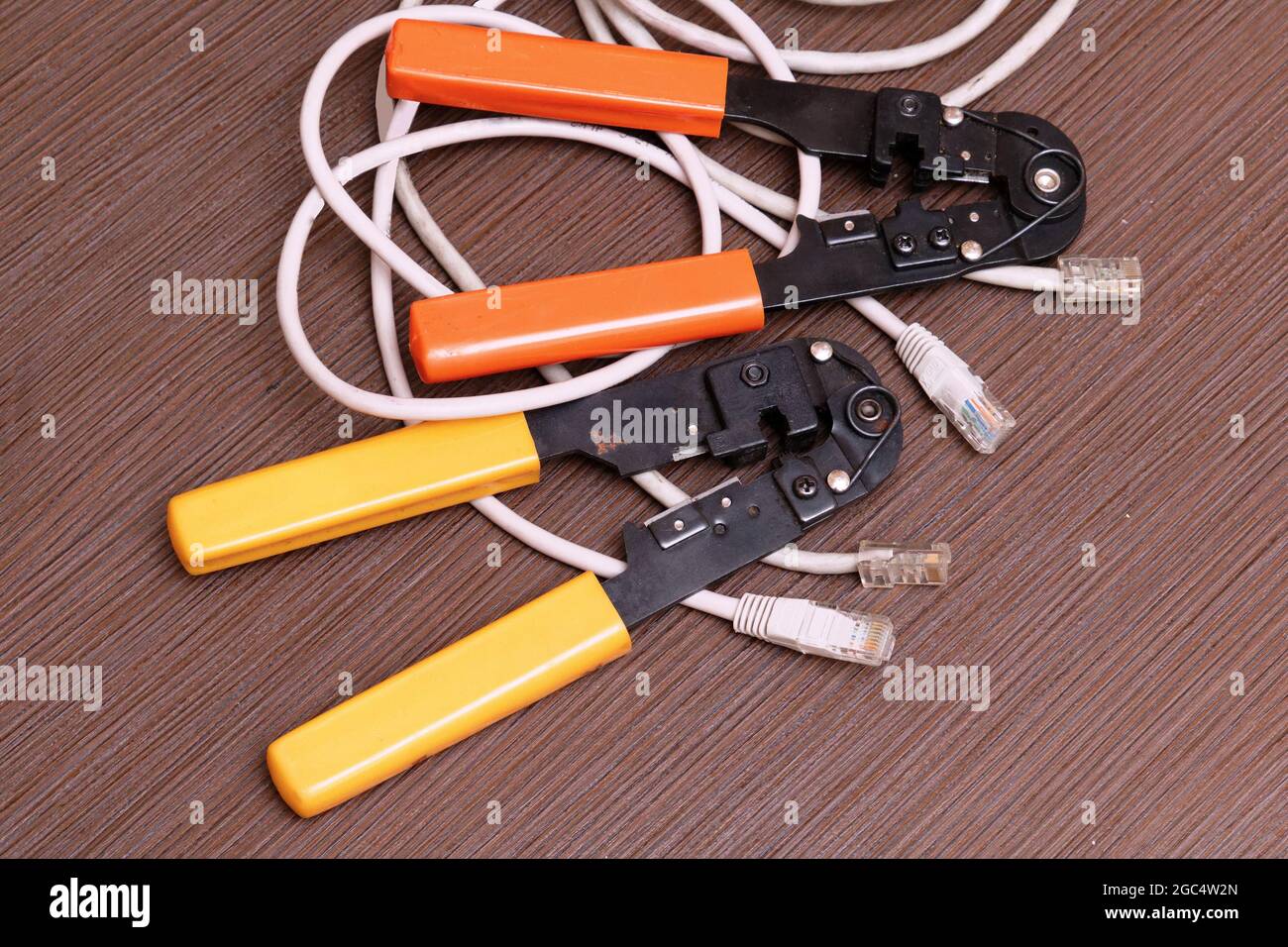 Crimping tools pliers used in computer network industry for connecting ...
