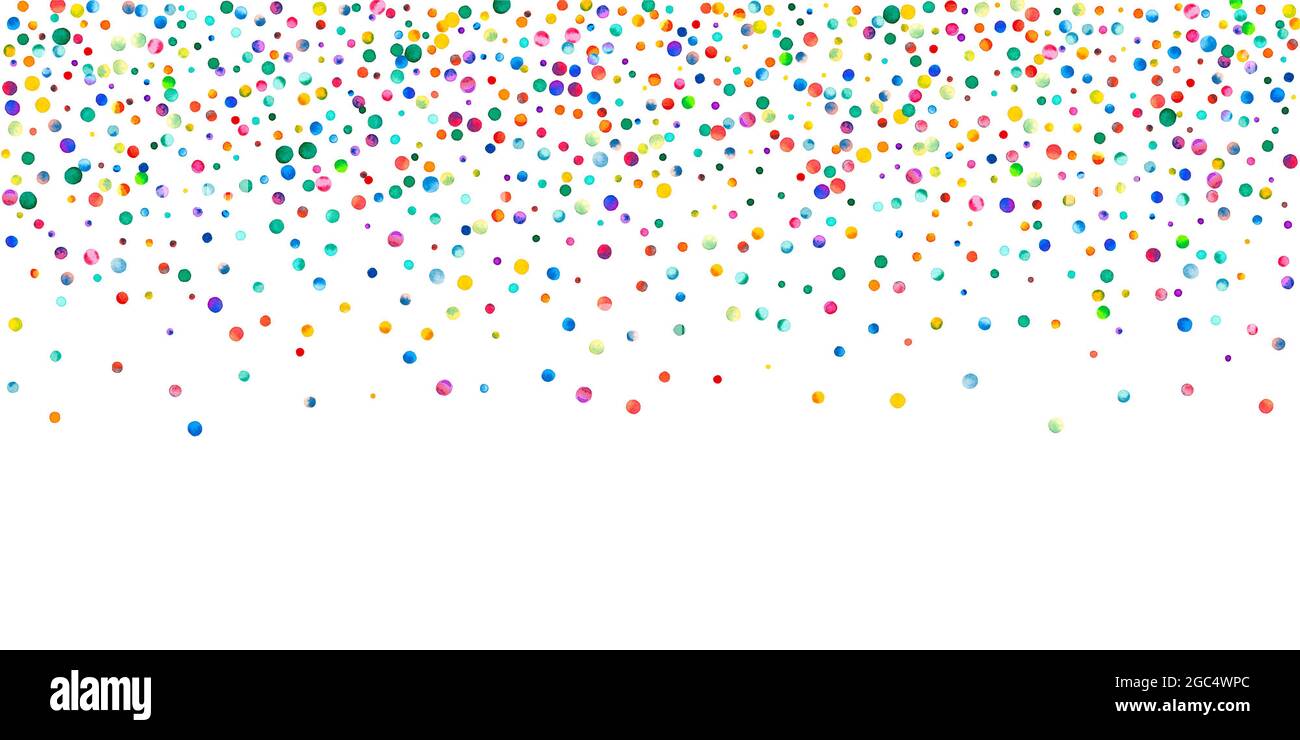 Watercolor confetti on white background. Alive rainbow colored dots ...