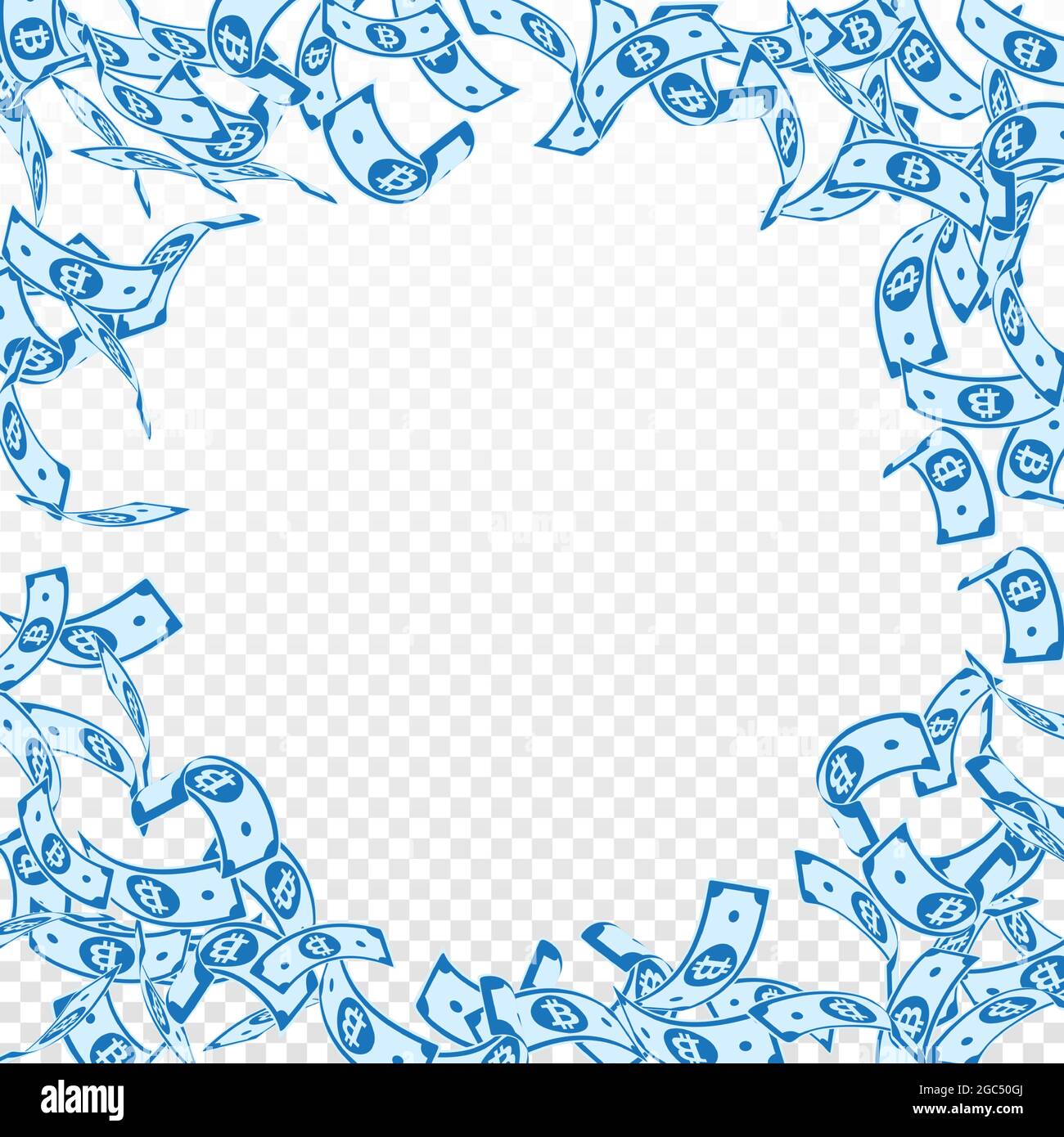 Bitcoin, internet currency notes falling. Floating BTC bills on ...