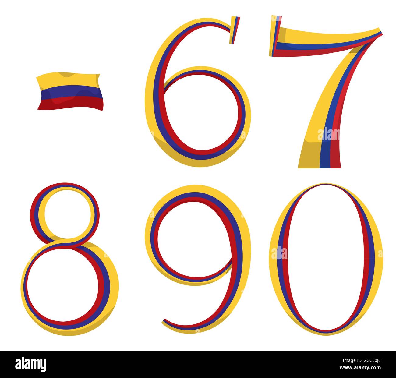 Set of patriotic numbers made with Colombian tricolor flag from 6 to 9 ...