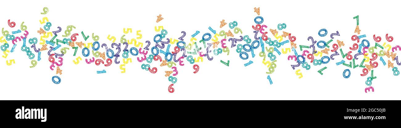 Falling colorful sketch numbers. Math study concept with flying digits ...