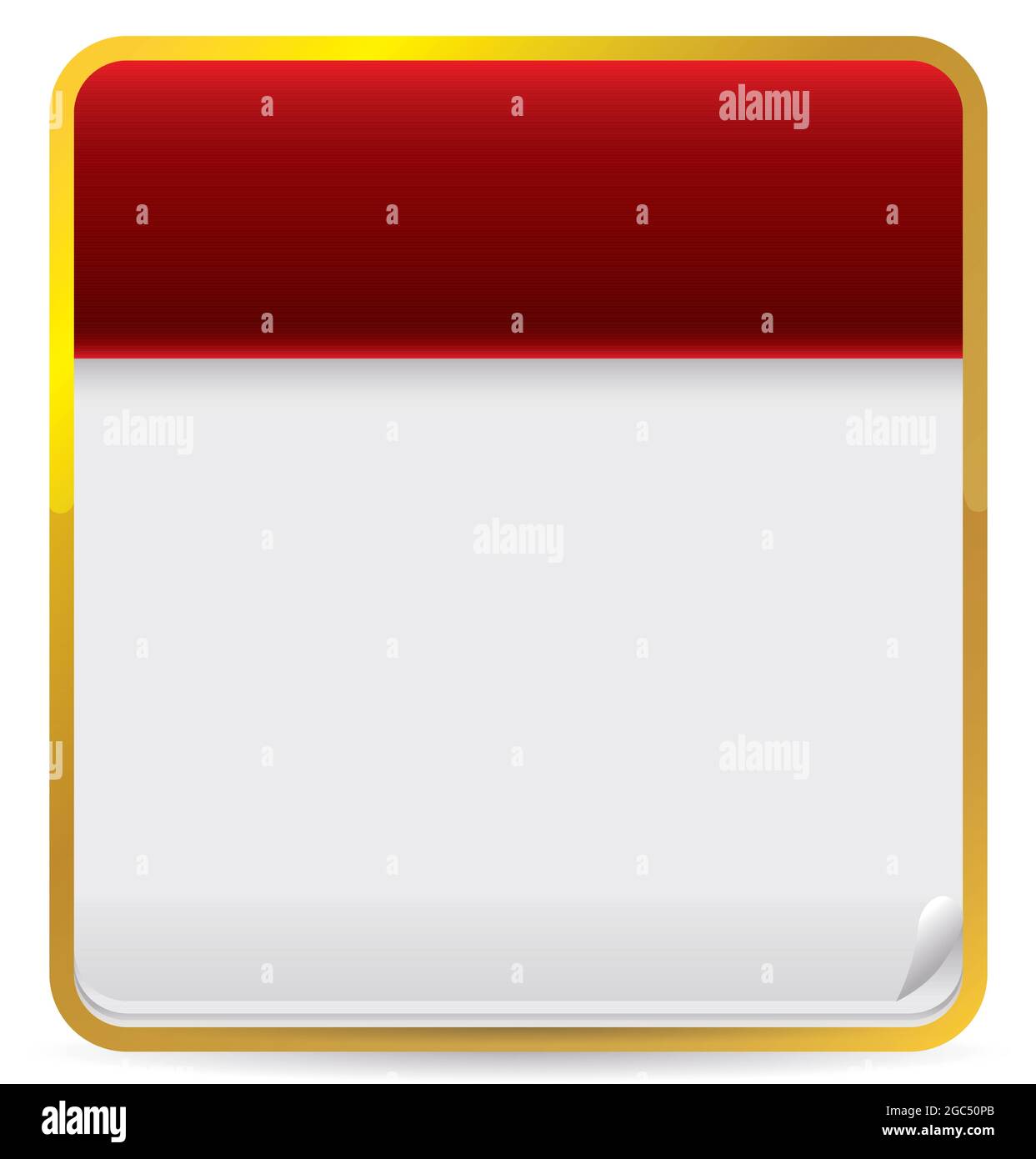 Loose-leaf calendar with empty paper over a golden square with rounded ...