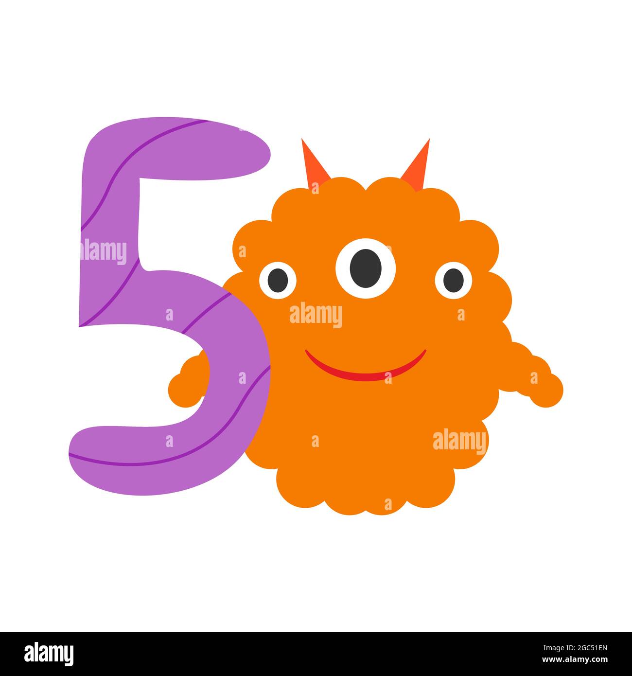 Monster orange cute funny kind and festive congratulatory number five ...