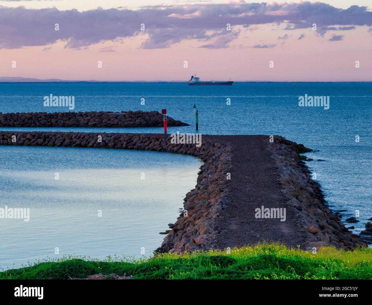 Breakwater wall at twilight - Portarlington, Victoria, Australia Stock ...