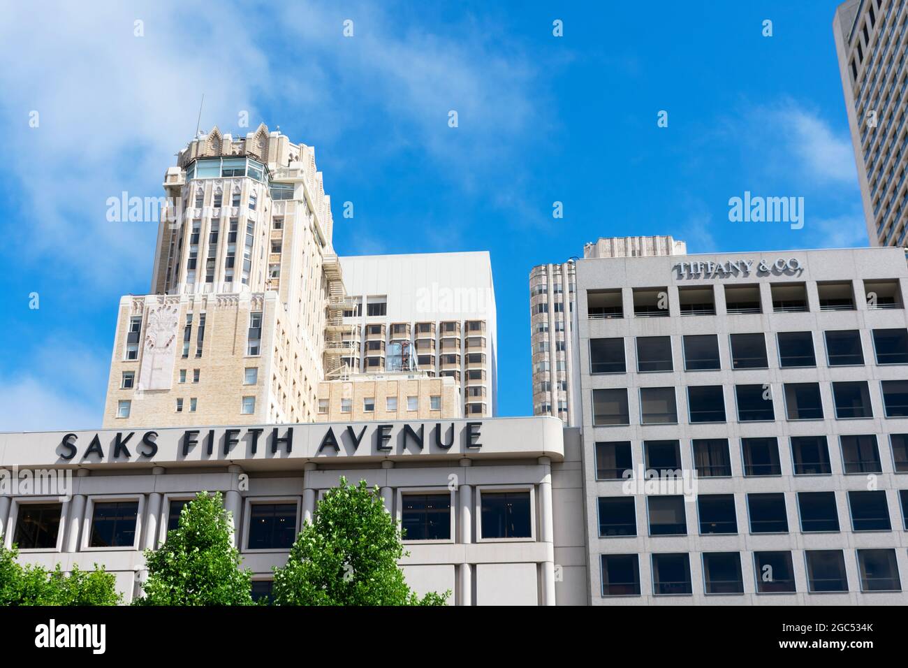 Exterior view of Saks Fifth Avenue and Tiffany luxury stores buildings ...