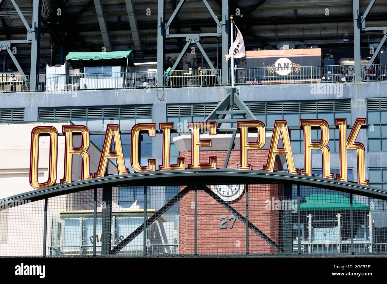 Oracle Park sign on baseball park located in the South Beach ...