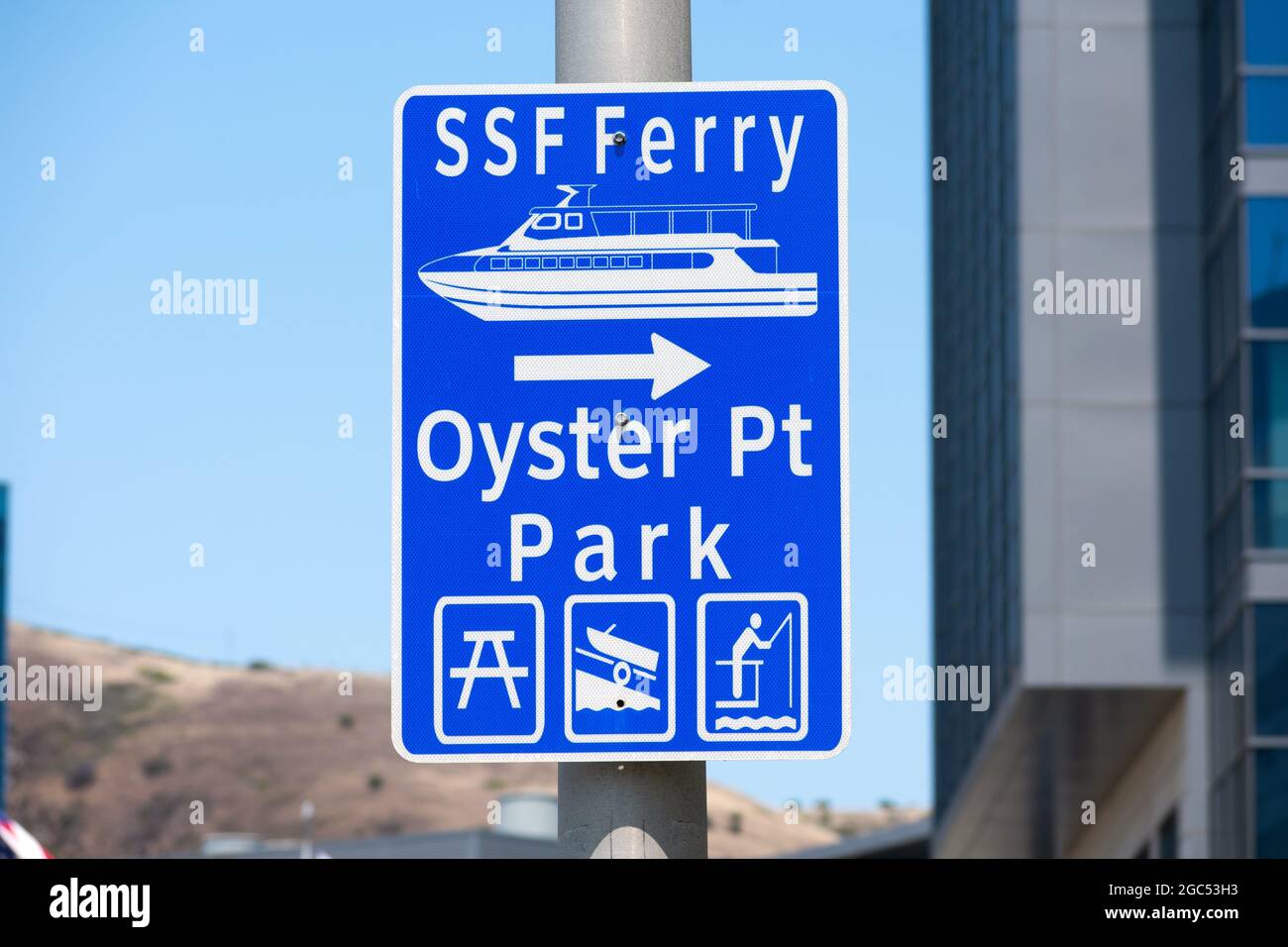 SSF Ferry road sign directs passengers to South San Francisco Ferry ...