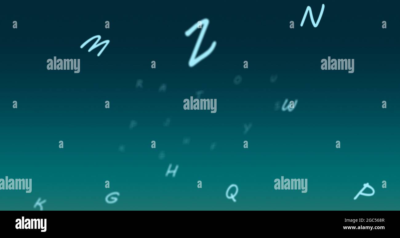 Digital image of multiple alphabets floating against green and blue gradient background Stock ...