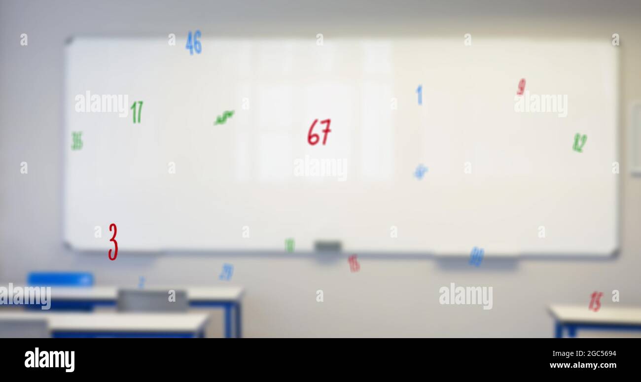 Digital composition of changing numbers and symbols floating against ...