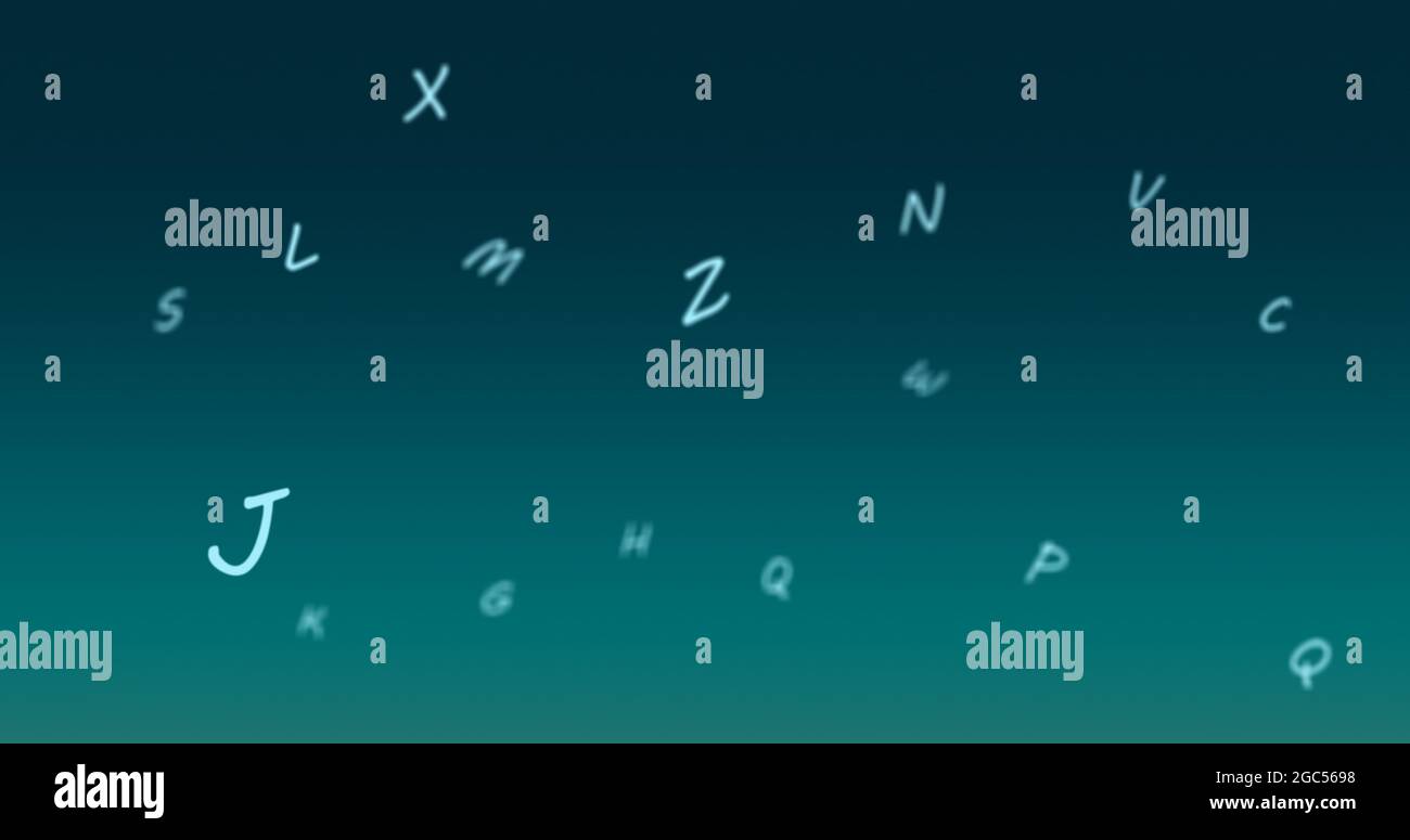 Digital image of multiple alphabets floating against green and blue gradient background Stock ...