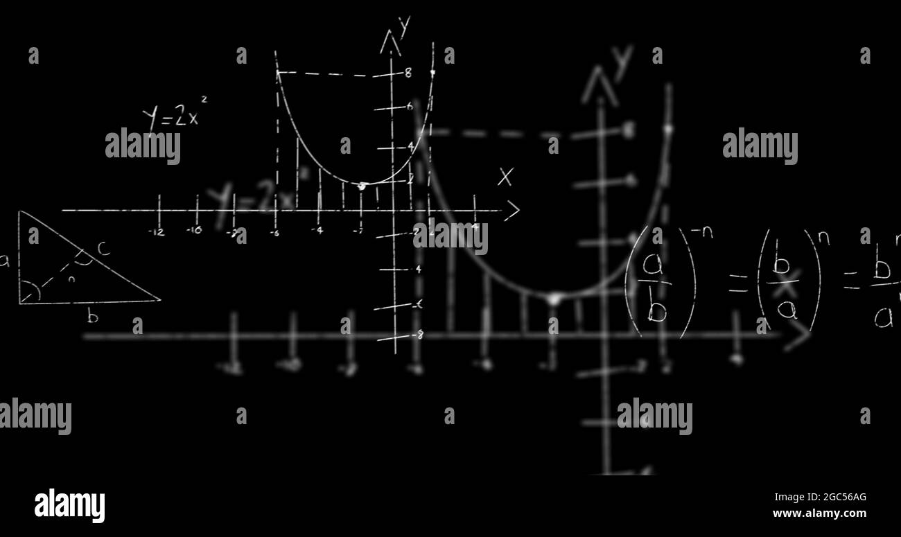 Digital image of mathematical equations and shapes floating against ...