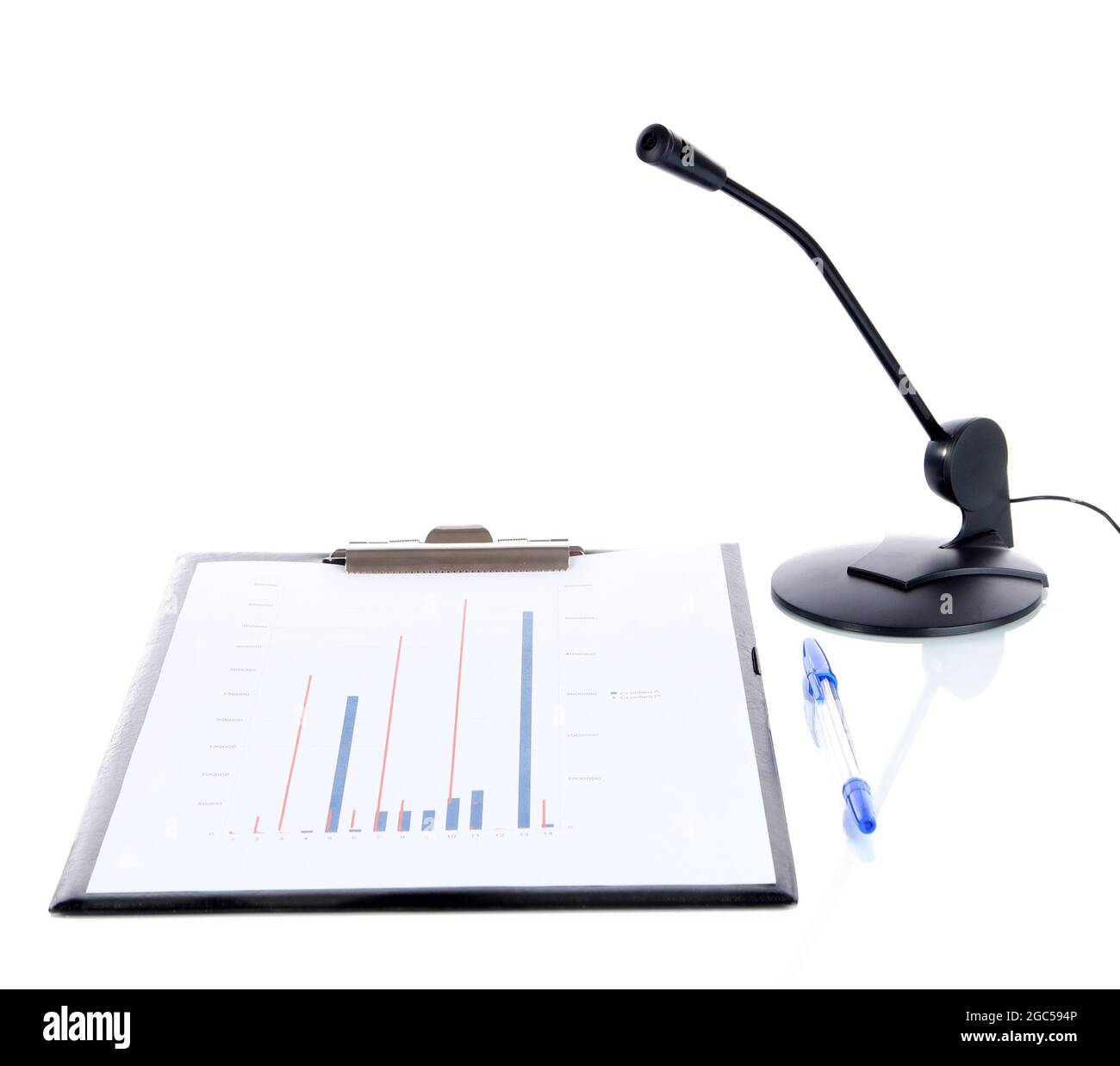 Computer microphone with documents isolated on white Stock Photo - Alamy