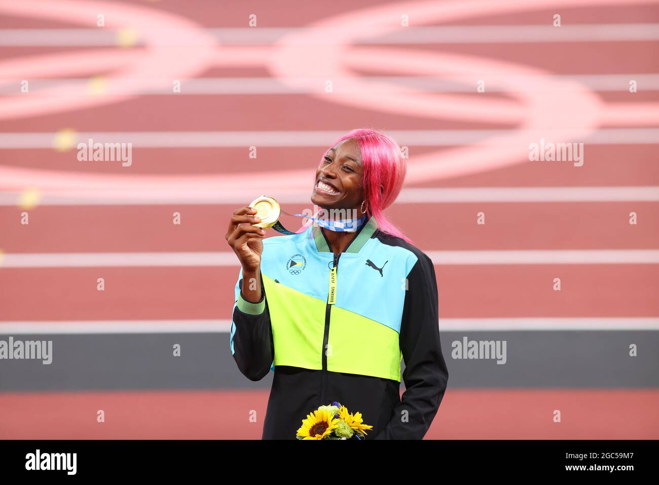 Tokyo, Japan. 6th Aug, 2021. Shaunae MILLER-UIBO (BAH) celebrates on ...