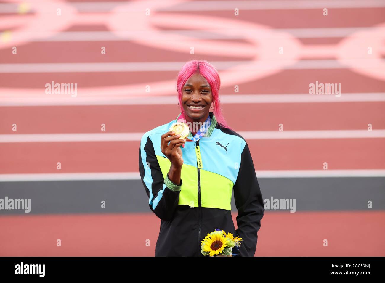 Tokyo, Japan. 6th Aug, 2021. Shaunae MILLER-UIBO (BAH) celebrates on ...