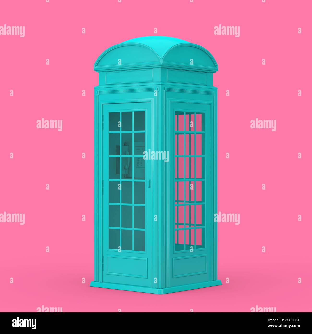 Classic British Blue Phone Booth in Duotone Style on a pink background ...