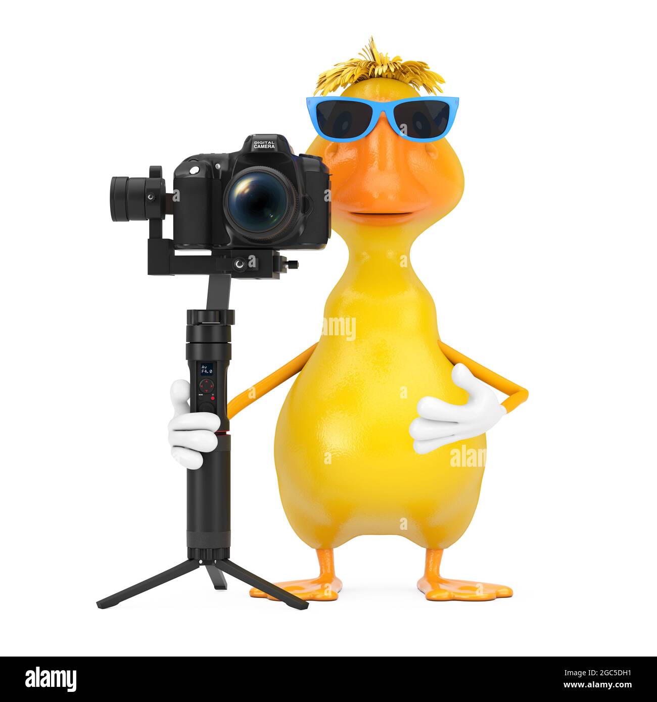 Cute Yellow Cartoon Duck Person Character Mascot with DSLR or Video ...