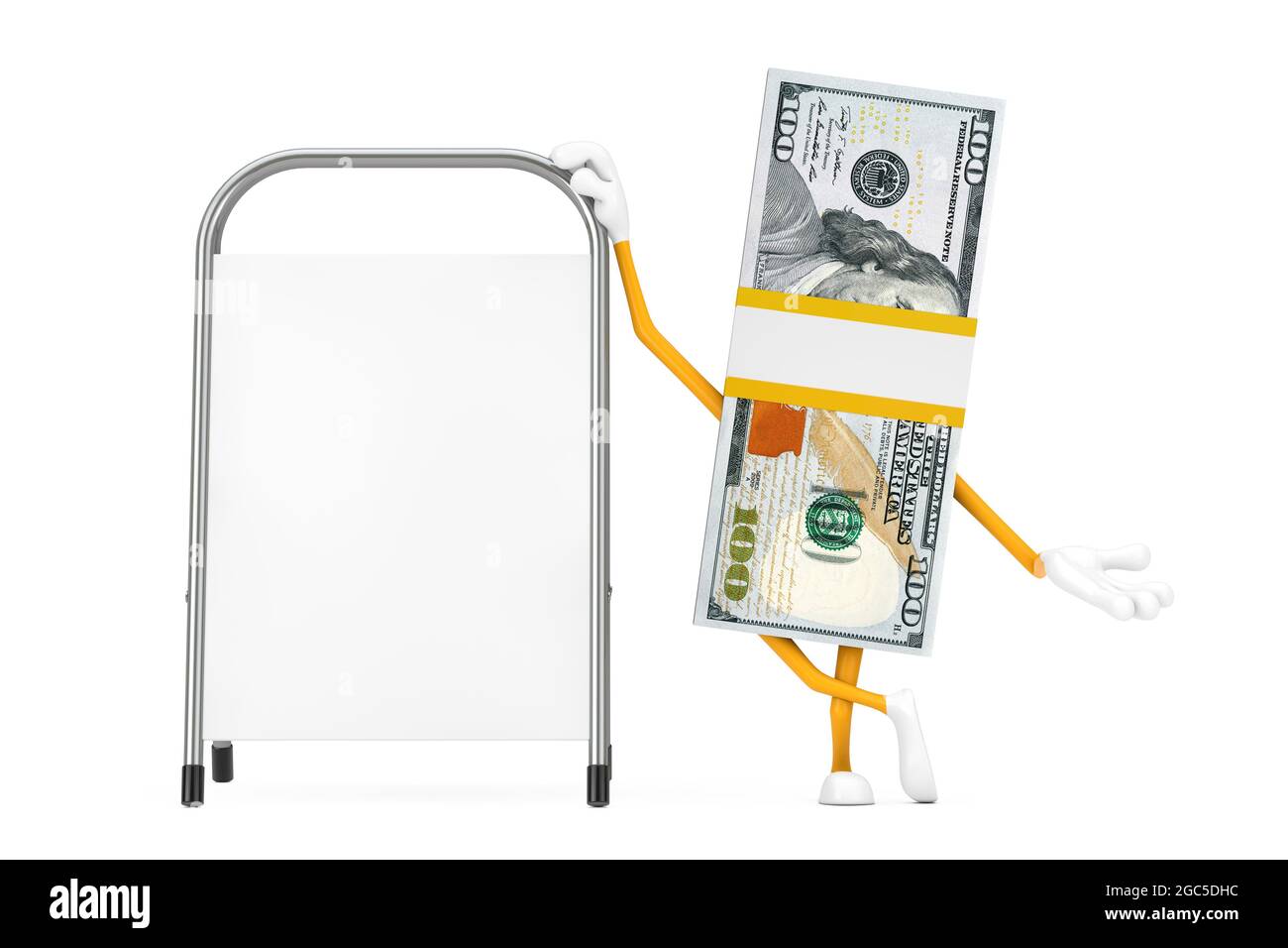 Stack of One Hundred Dollar Bills Person Character Mascot with White ...
