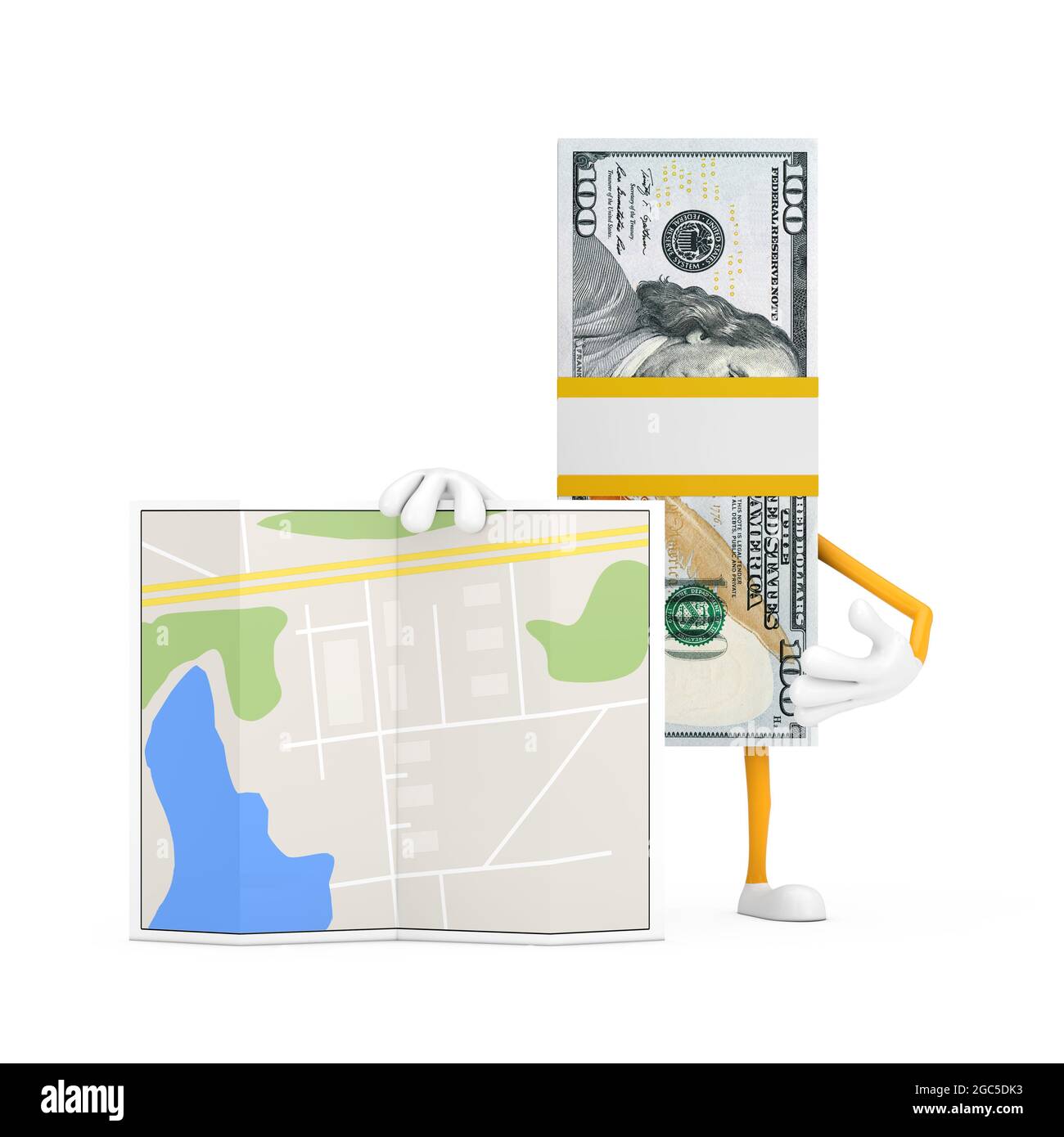 Stack of One Hundred Dollar Bills Person Character Mascot with Abstract ...