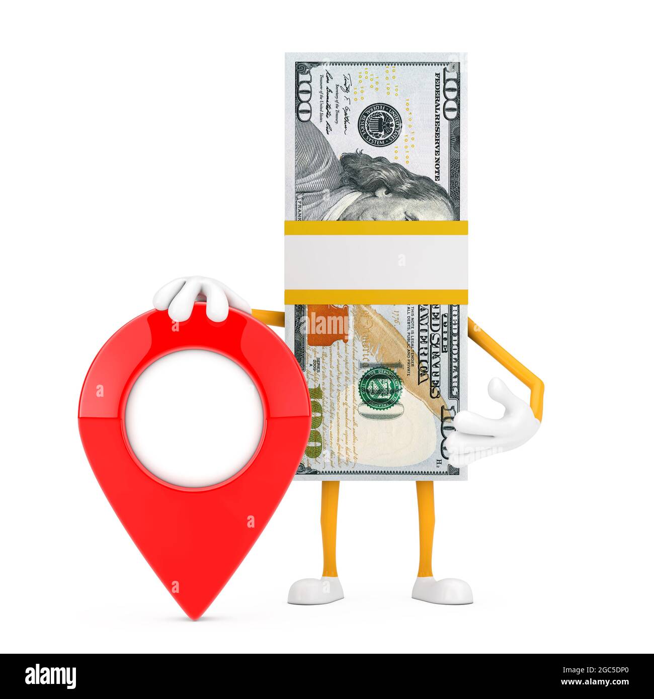 Stack of One Hundred Dollar Bills Person Character Mascot with Red Map ...